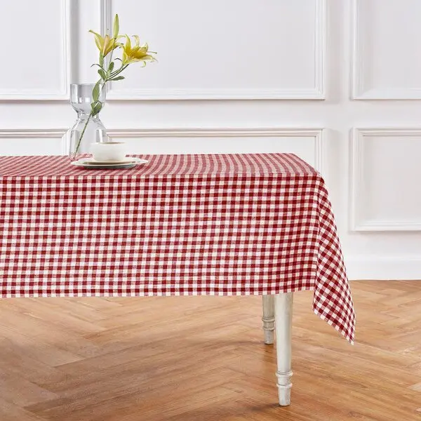 SOLINO HOME Linen Tableclothgingham Check - Burgundy