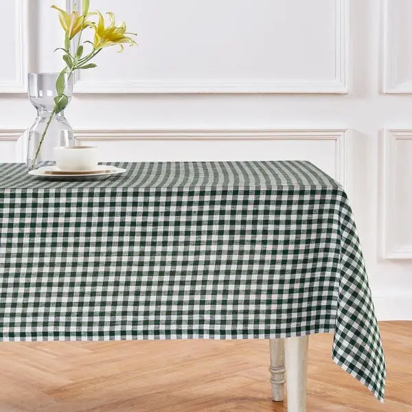 SOLINO HOME Linen Tableclothgingham Check - Green