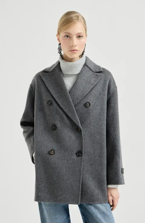 Brunello Cucinelli Cashmere Double Beaver Cloth Pea Coat - Anthracite