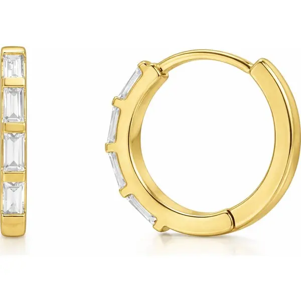 BALACIA Baguette Diamond Hoop Earrings - Yellow Gold