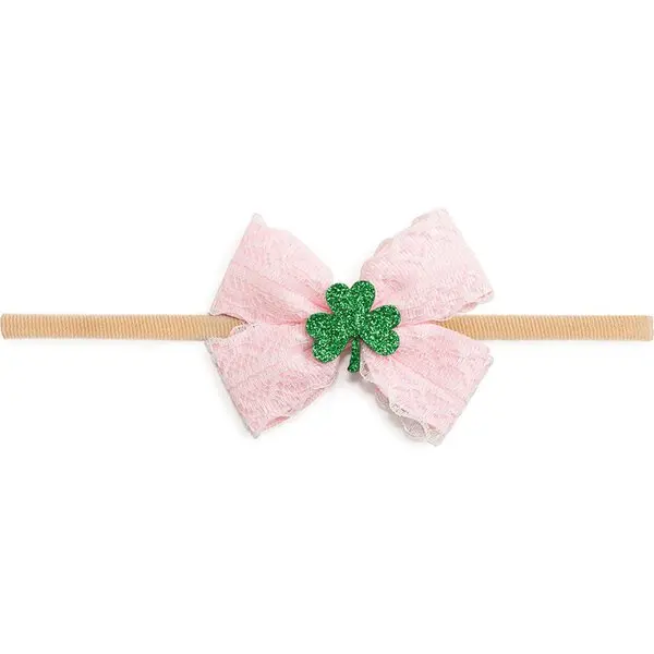 SWEET WINK Shamrock Lace Bow Headband - Pink