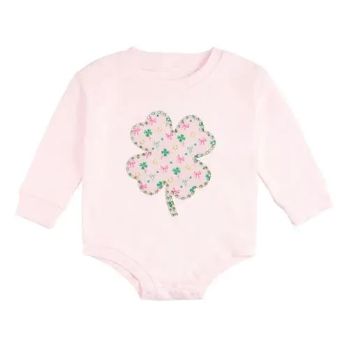 SWEET WINK Ditsy Shamrock Patch Romper - Ballet Pink