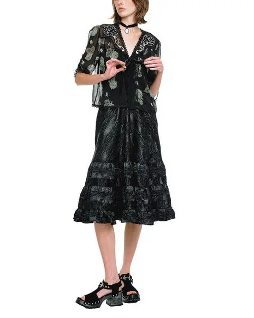Anna Sui Floral Embroidered Chiffon Bed Jacket
