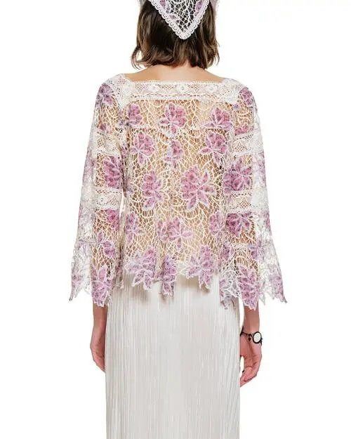 Anna Sui Medallion Floral Lace Tie Blouse