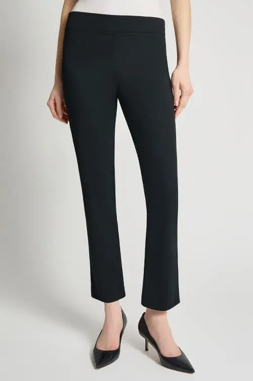 Ming Wang Stretch Deco Crepe Straight-leg Ankle Pants - Black