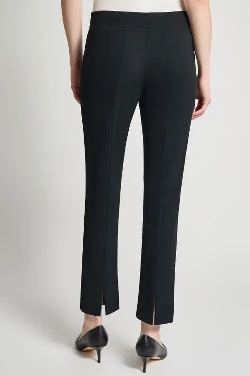 Ming Wang Stretch Deco Crepe Straight Leg Ankle Length Pants - Black