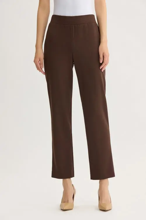 Ming Wang Stretch Deco Crepe Straight Leg Pants - Dark Umber