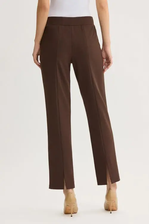 Ming Wang Stretch Deco Crepe Straight Leg Pants - Dark Umber