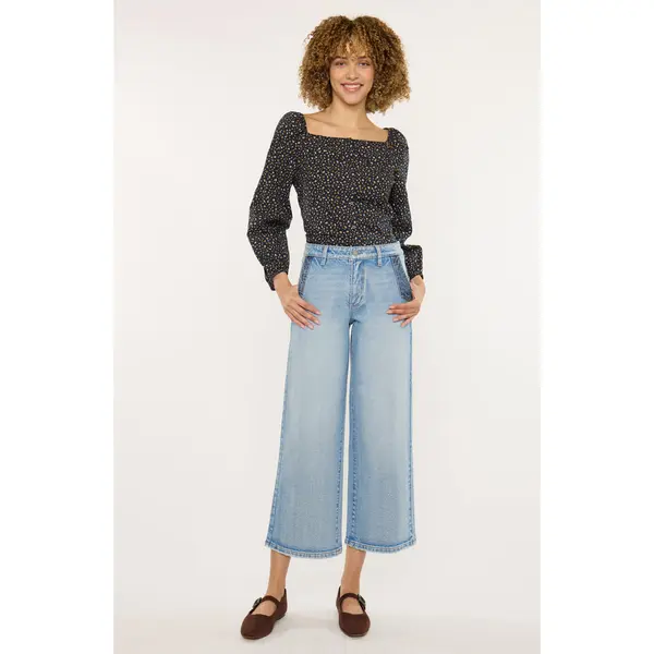 KANCAN Lorinne High Rise Crop Wide Leg Jeans - Medium Wash