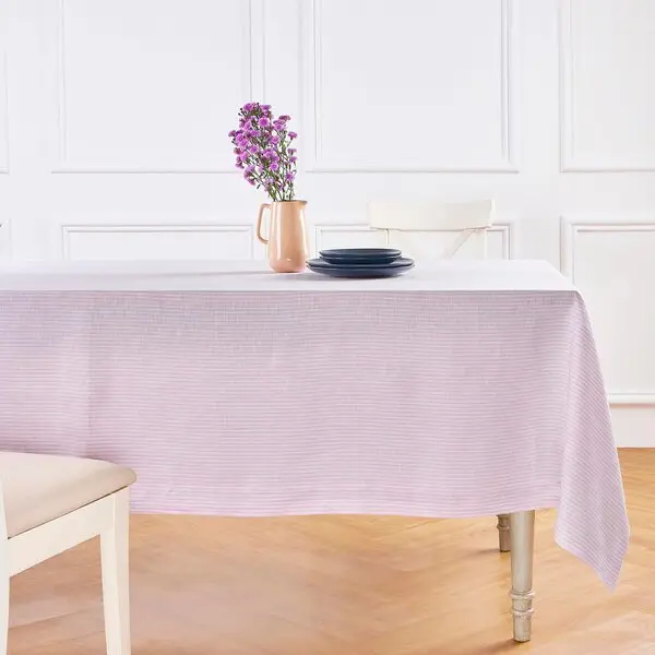 SOLINO HOME Linen Tableclothnarrow Stripe - Pink And White