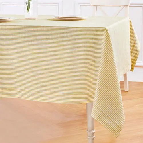 SOLINO HOME Linen Tableclothnarrow Stripe - Spicy Mustard And White