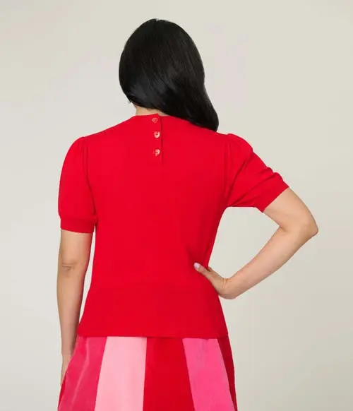 SMAK PARLOUR Printed Heart Cutout Knit Sweater - Solid Red