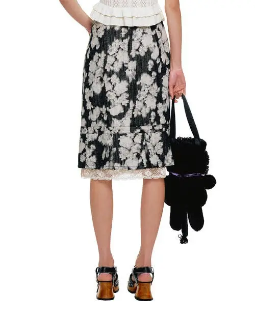 Anna Sui Rose Illusion Denim Lace-trimmed Skirt