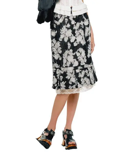 Anna Sui Rose Illusion Denim Lace-trimmed Skirt