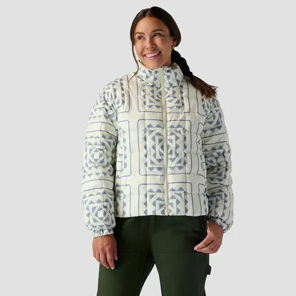STOIC Printed Quilted Puffer Jacket - Ivory/navy Snowflake Print