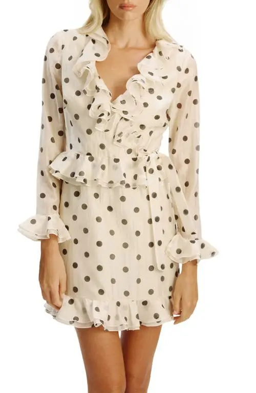 Bardot Polka Dot Frill Mini Dress In Ivory Spot - 30% Off | Editorialist