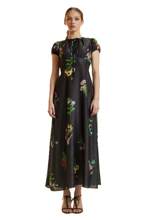 Cynthia Rowley Printed Lurex Tie-neck Midi Dress