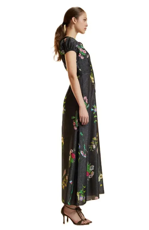 Cynthia Rowley Printed Lurex Tie-neck Midi Dress