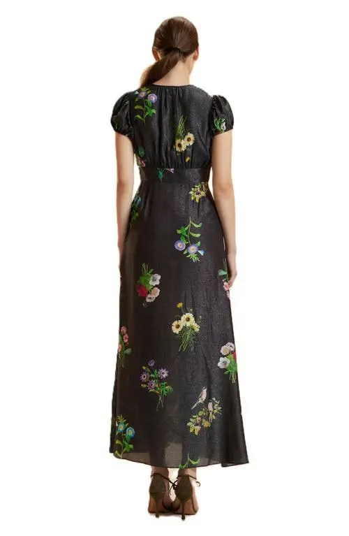 Cynthia Rowley Printed Lurex Tie-neck Midi Dress