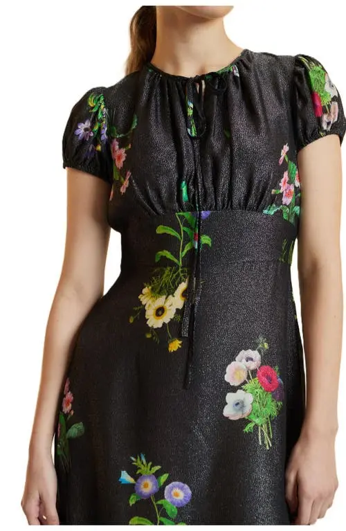 Cynthia Rowley Printed Lurex Tie-neck Midi Dress