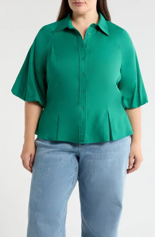 Wit & Wisdom Bubble Sleeve Button-up Top - Lake Green