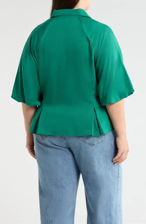 Wit & Wisdom Bubble Sleeve Button-up Top - Lake Green