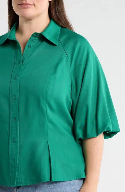Wit & Wisdom Bubble Sleeve Button-up Top - Lake Green
