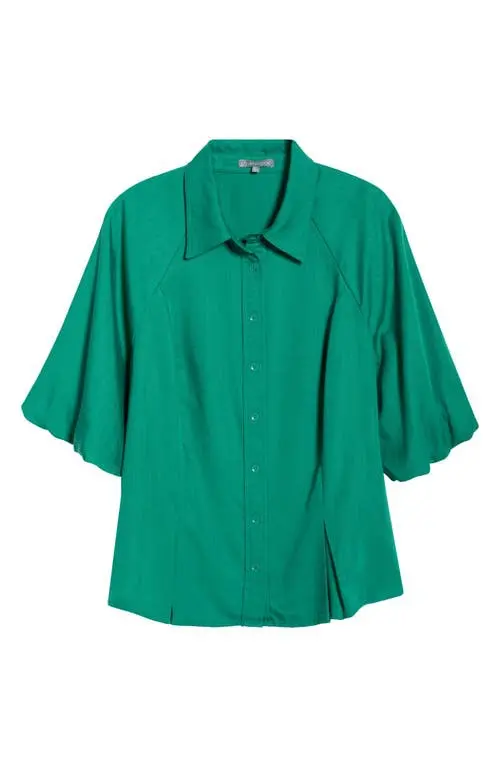 Wit & Wisdom Bubble Sleeve Button-up Top - Lake Green