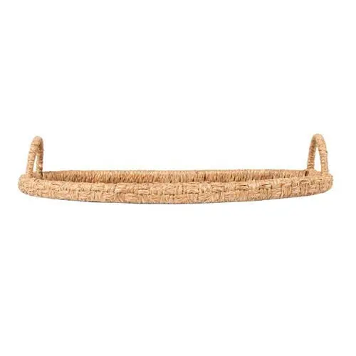 STORIED HOME Decorative Handwoven Oval Seagrass & Rattan Trays With Handles
