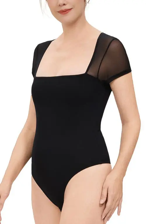 KIMI + KAI Square Neck Sheer Sleeve Bodysuit