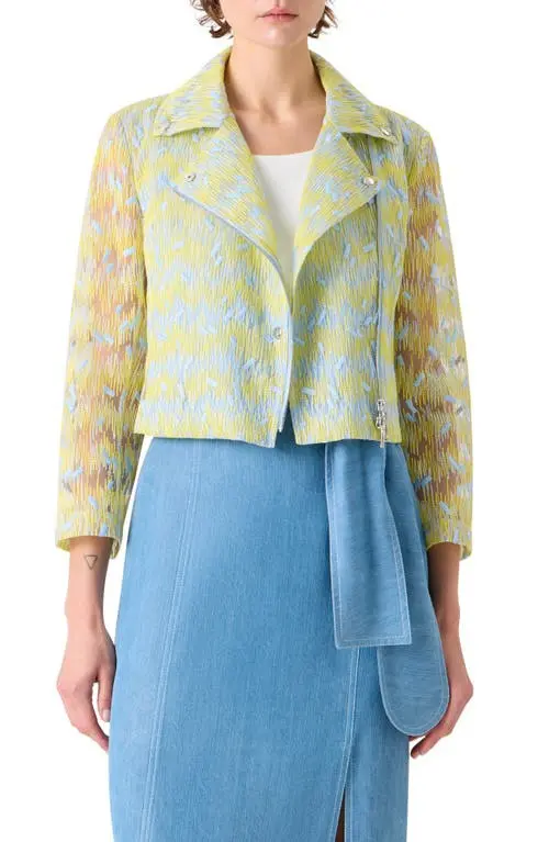Akris Scribble Embroidered Biker Jacket - Lemon Zing-sky Blue