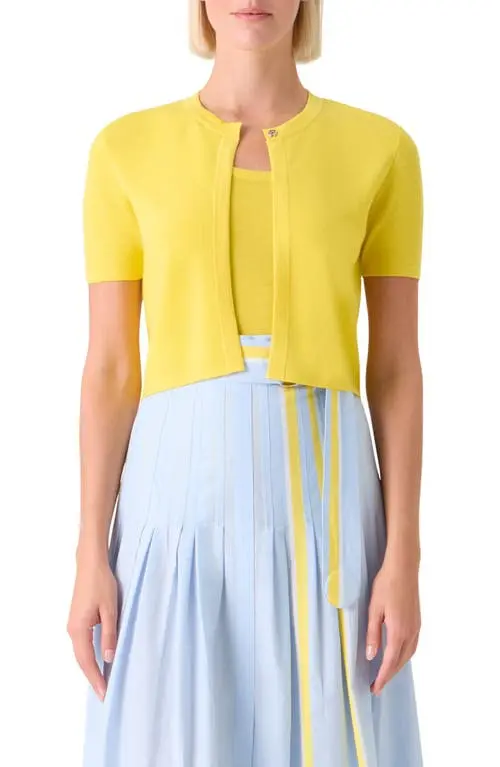 Akris Short Sleeve Cropped Cardigan - Lemon Zing