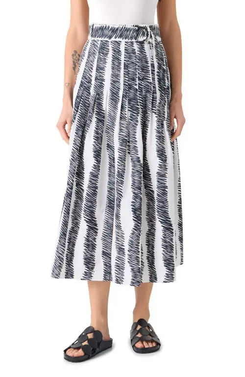 Akris Scribble Print Pleated Cotton Poplin Midi Skirt