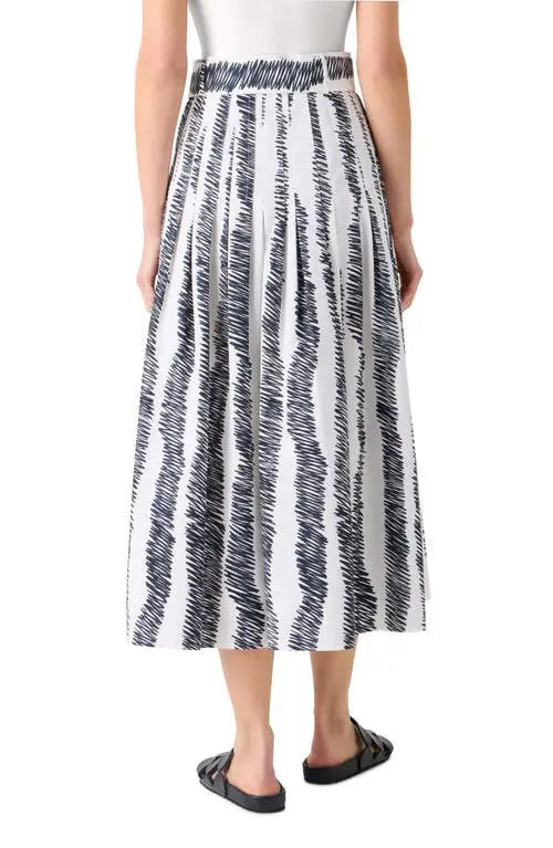 Akris Scribble Print Pleated Cotton Poplin Midi Skirt