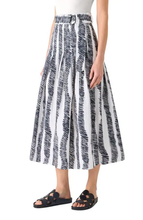 Akris Scribble Print Pleated Cotton Poplin Midi Skirt