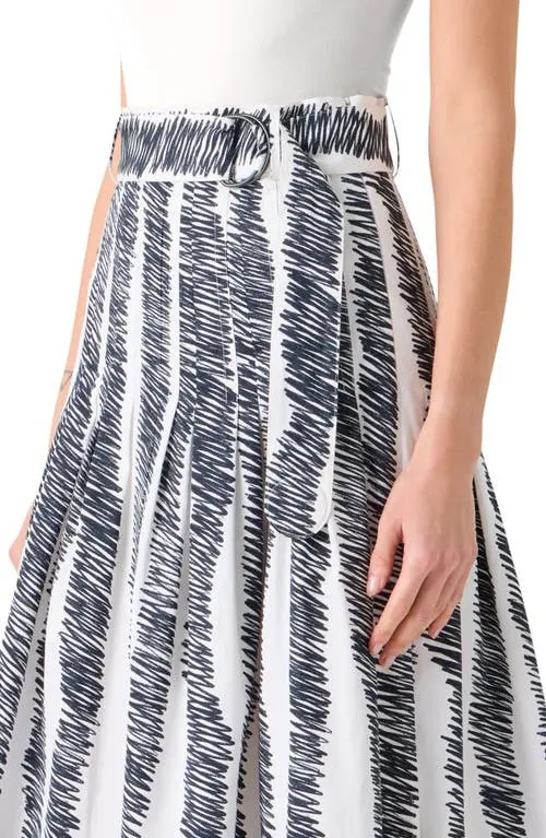 Akris Scribble Print Pleated Cotton Poplin Midi Skirt
