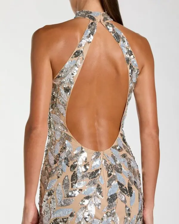 Mac Duggal Sequin Halter Backless Column Gown