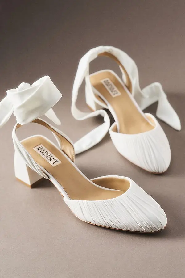 Badgley Mischka Ofelia Ruched Ankle-wrap Block Heels - White