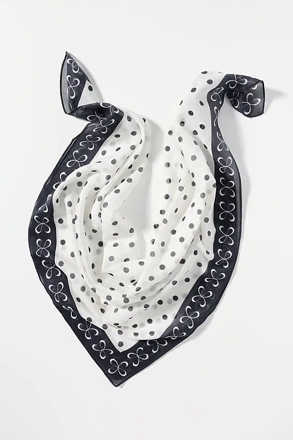 Maeve Large Silk Blend Scarf - Black & White Dot