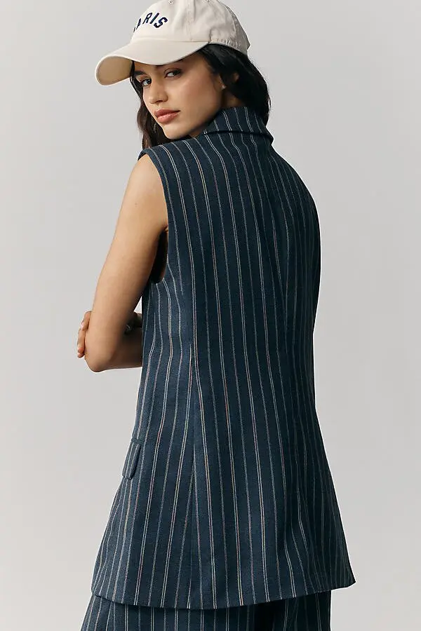 Anthropologie Longline Pinstripe Vest Jacket