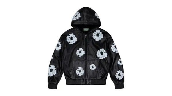 DENIM TEARS Leather Cotton Wreath Zip Hoodie - Black
