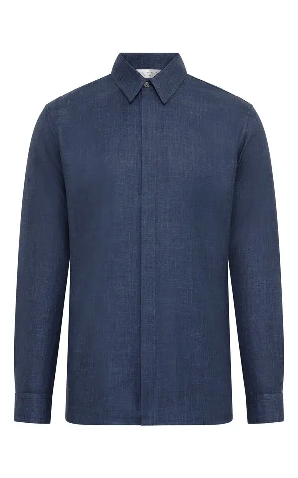 Gabriela Hearst Nicolas Shirt In Virgin Wool Silk With Linen - Denim