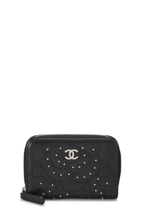 Chanel Studded Camellia Coin Purse - Black