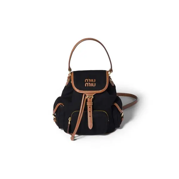 Miu Miu Canvas And Leather Backpack - Black/brandy