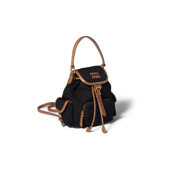 Miu Miu Canvas And Leather Backpack - Black/brandy