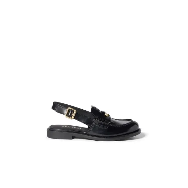 Miu Miu Brushed Leather Slingback Loafers With Buckle Detail