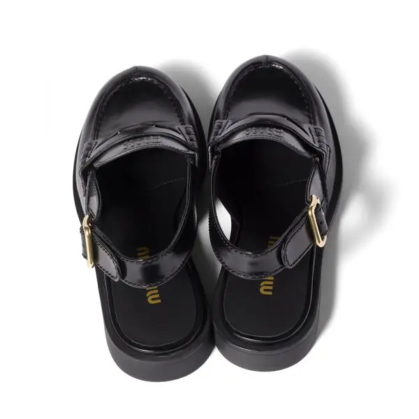 Miu Miu Brushed Leather Slingback Loafers With Buckle Detail