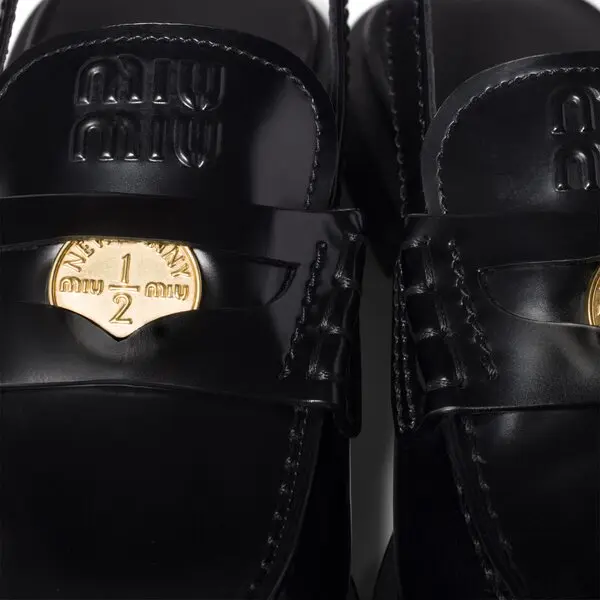 Miu Miu Brushed Leather Slingback Loafers With Buckle Detail