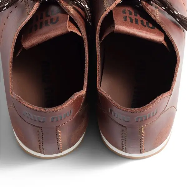Miu Miu Plume Leather Sneakers - Coffee