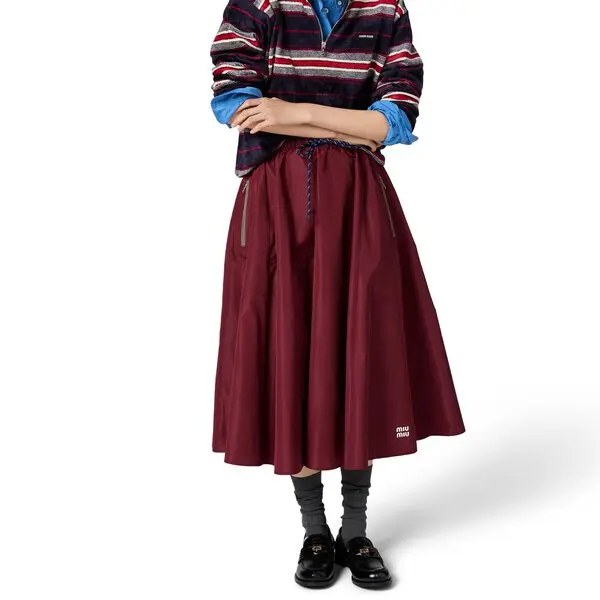 Miu Miu Technical Fabric Flared Skirt - Amaranth Red